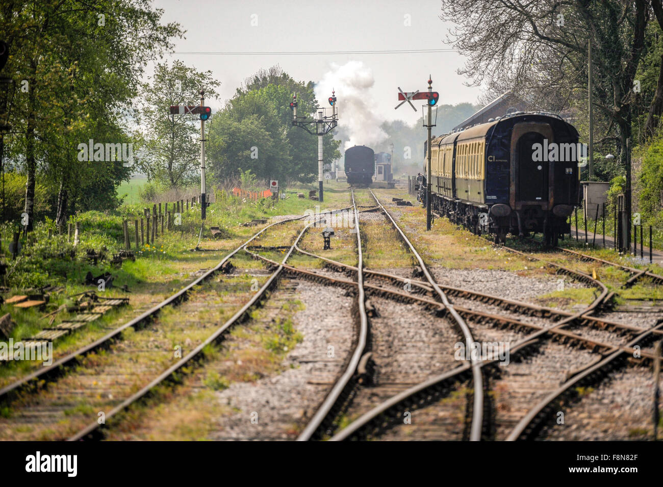 Railway track and vintage trains Stock Photo - Alamy