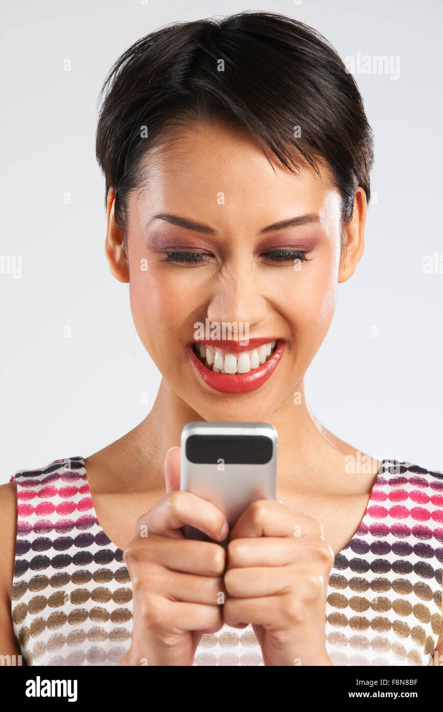 Young Woman Reading Text Message Stock Photo - Alamy
