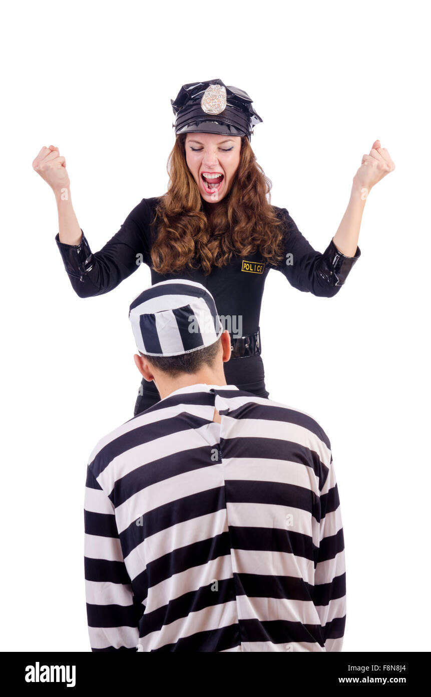 Police and prison inmate on white Stock Photo - Alamy