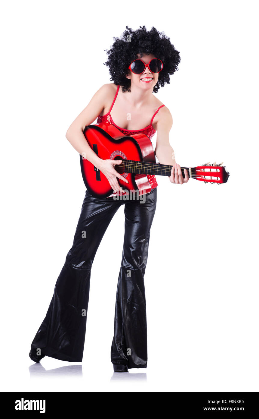 Young singer with afro cut and guitar Stock Photo - Alamy