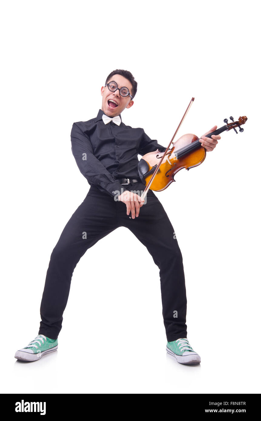 Funny violin player on white Stock Photo - Alamy