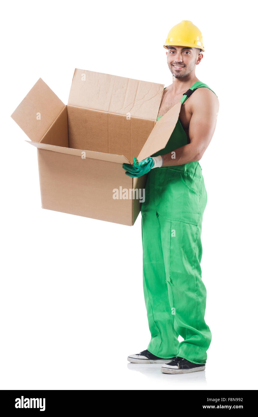 Man boxes in warehouse Cut Out Stock Images & Pictures - Alamy