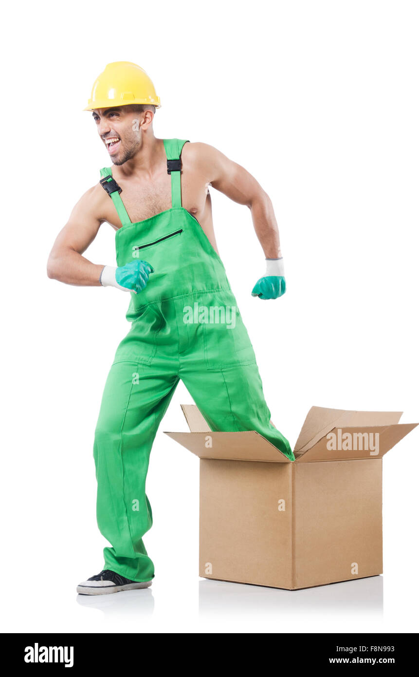 Man boxes in warehouse Cut Out Stock Images & Pictures - Alamy