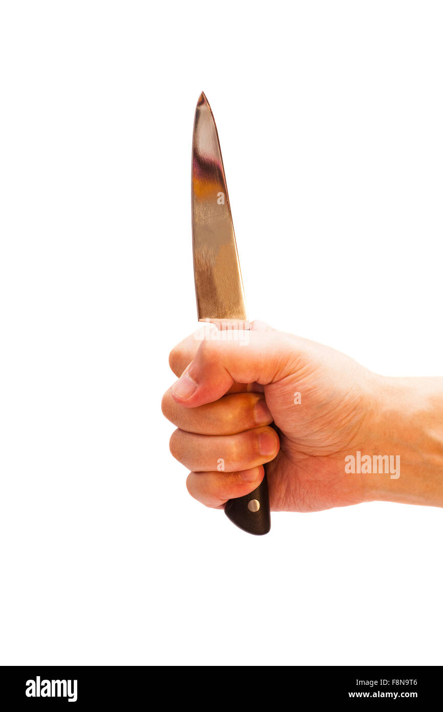 Knife in hand with isolated on white Stock Photo - Alamy