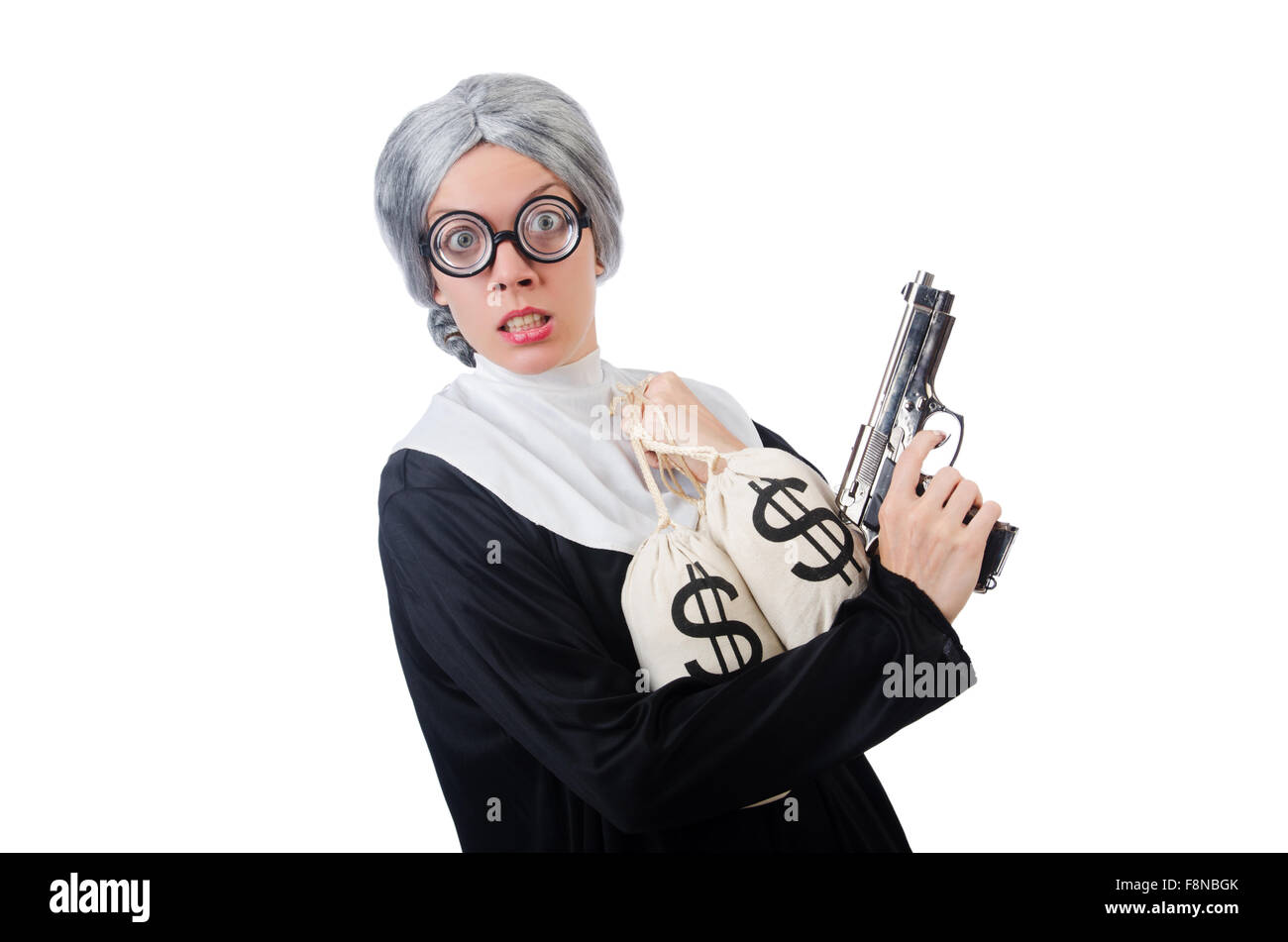 Comic nun isolated on white Stock Photo - Alamy