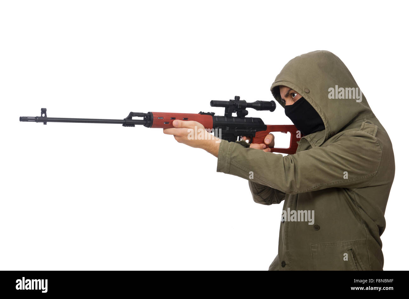 Man with a gun isolated on white Stock Photo - Alamy