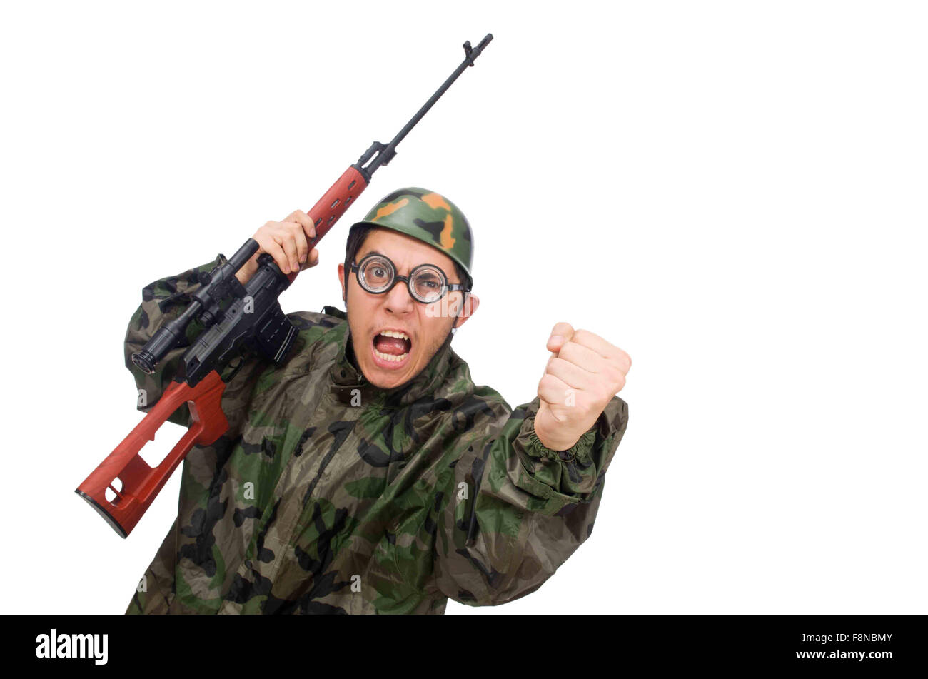 Military man with a gun isolated on white Stock Photo - Alamy
