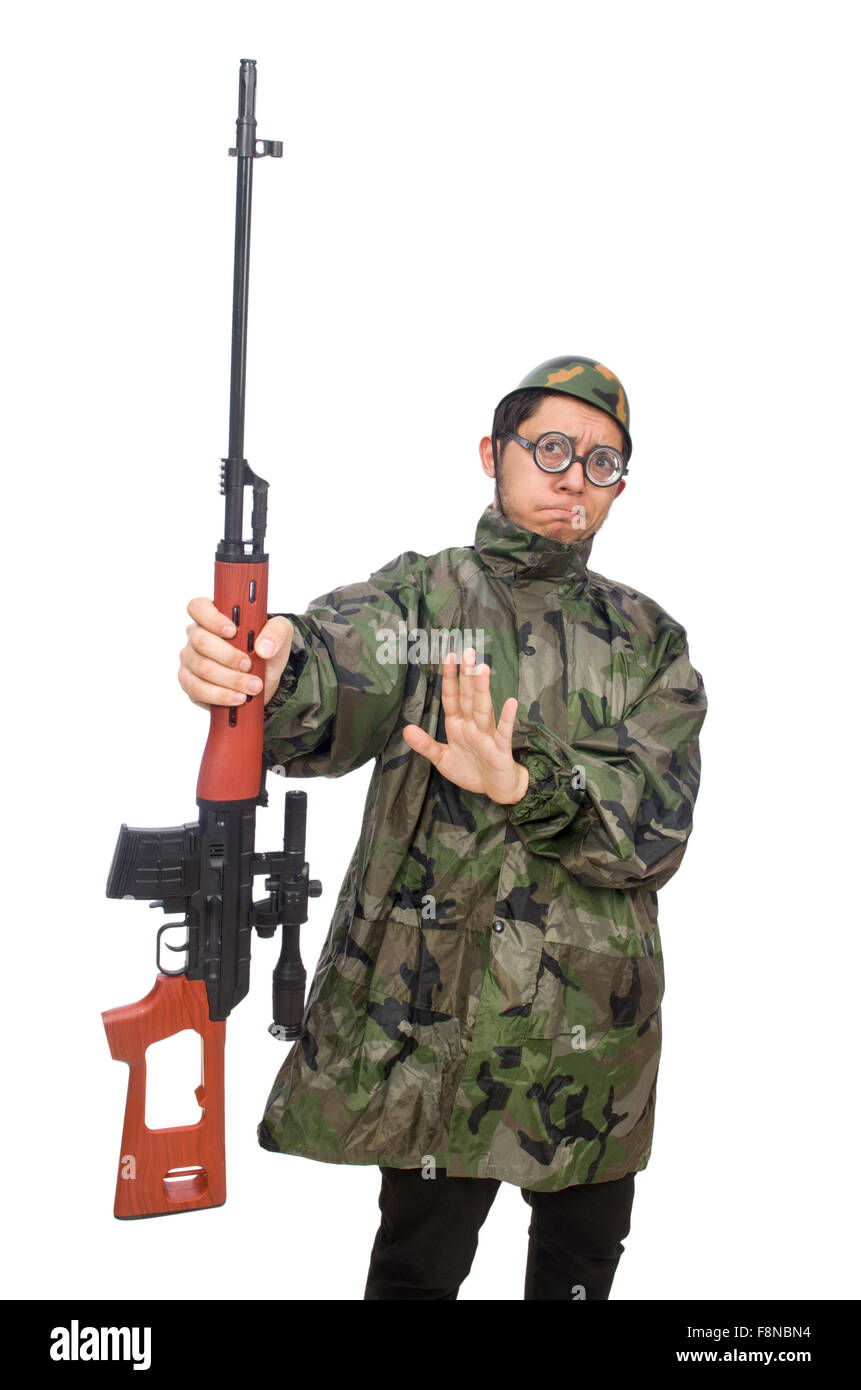 Military man with a gun isolated on white Stock Photo - Alamy
