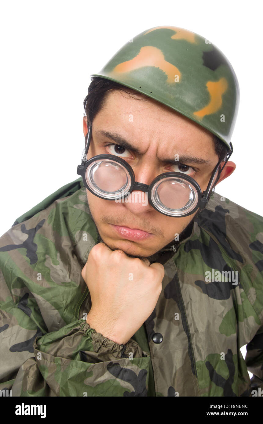 Military man with a gun isolated on white Stock Photo - Alamy