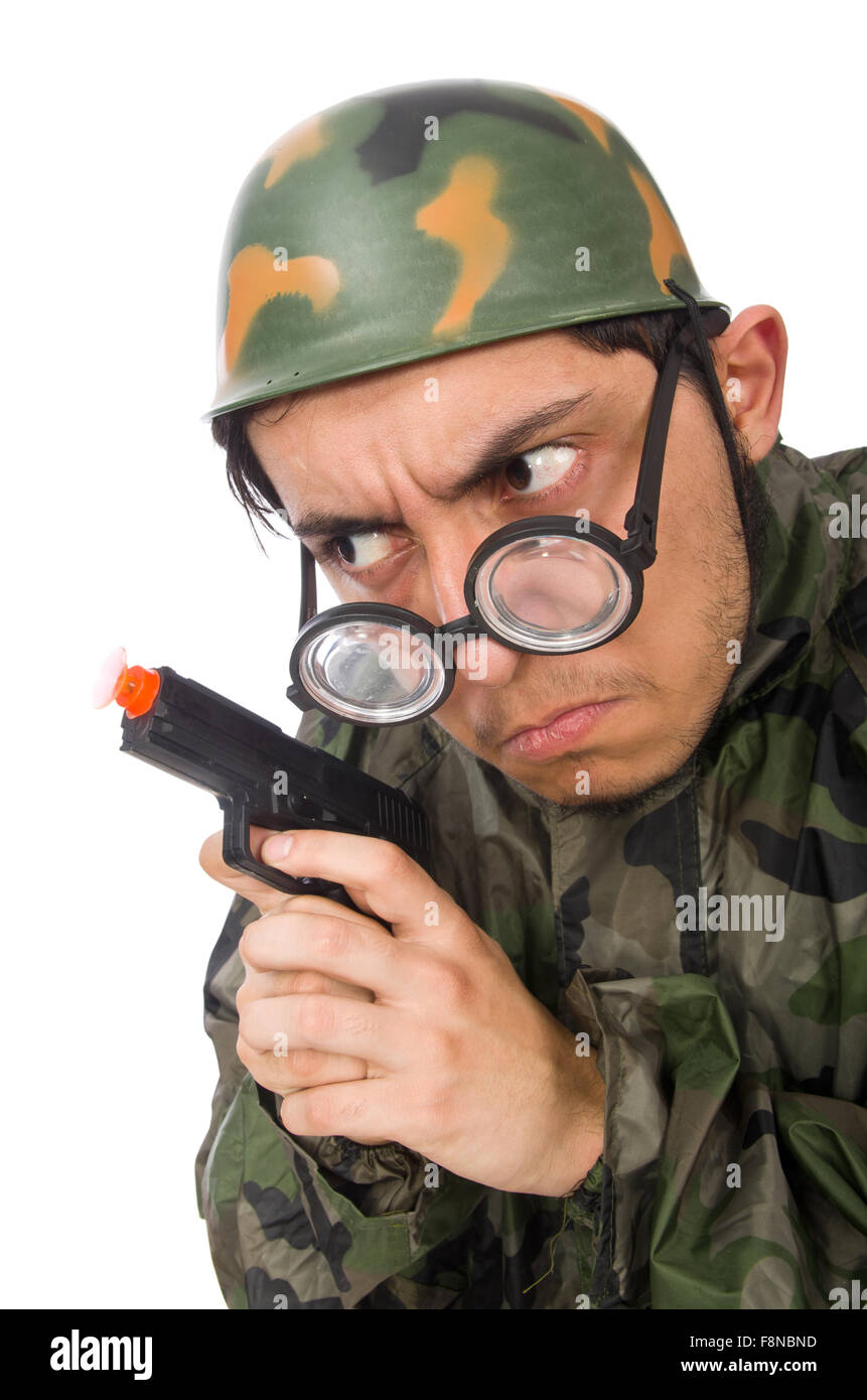 Military man with a gun isolated on white Stock Photo - Alamy