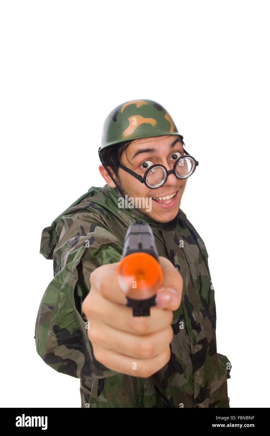 Military man with a gun isolated on white Stock Photo - Alamy