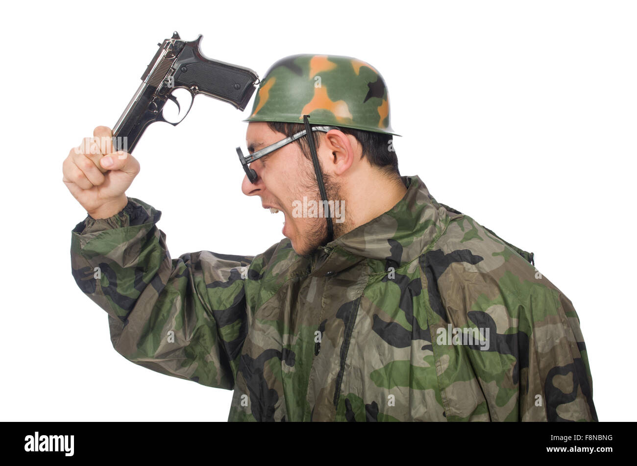 Military man with a gun isolated on white Stock Photo - Alamy