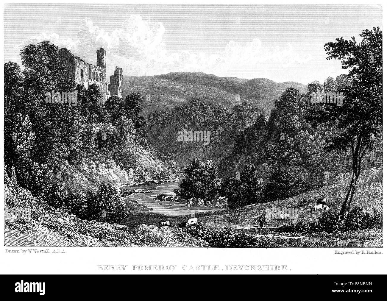 Engraving of Berry Pomeroy Castle, Devonshire scanned at high ...
