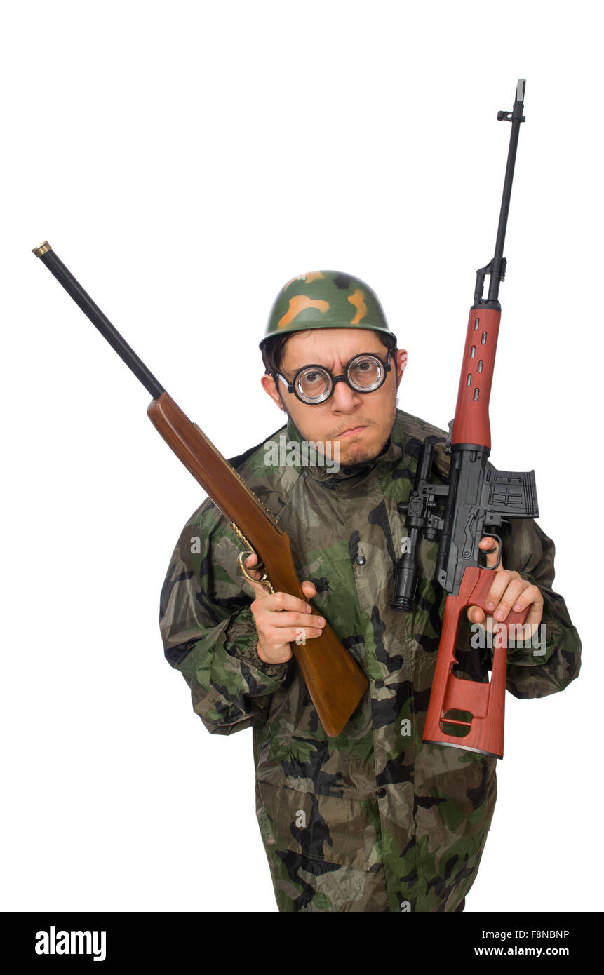 Military man with a gun isolated on white Stock Photo - Alamy