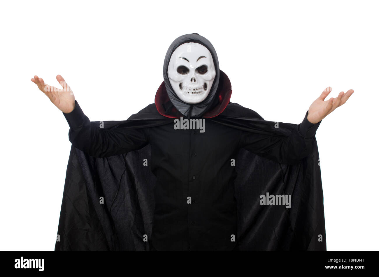 Man in horror costume with mask isolated on white Stock Photo - Alamy