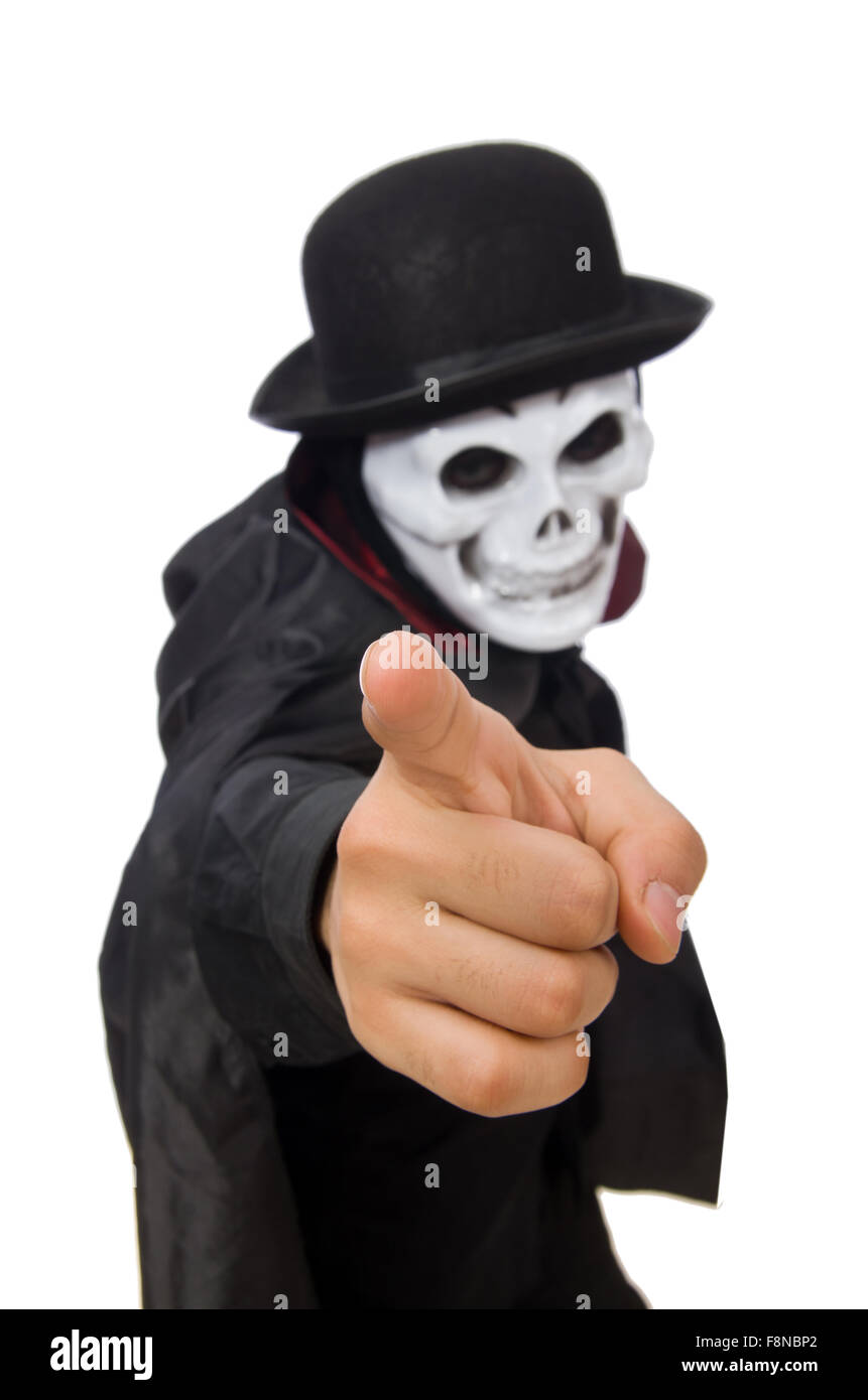 Man in horror costume with mask isolated on white Stock Photo - Alamy