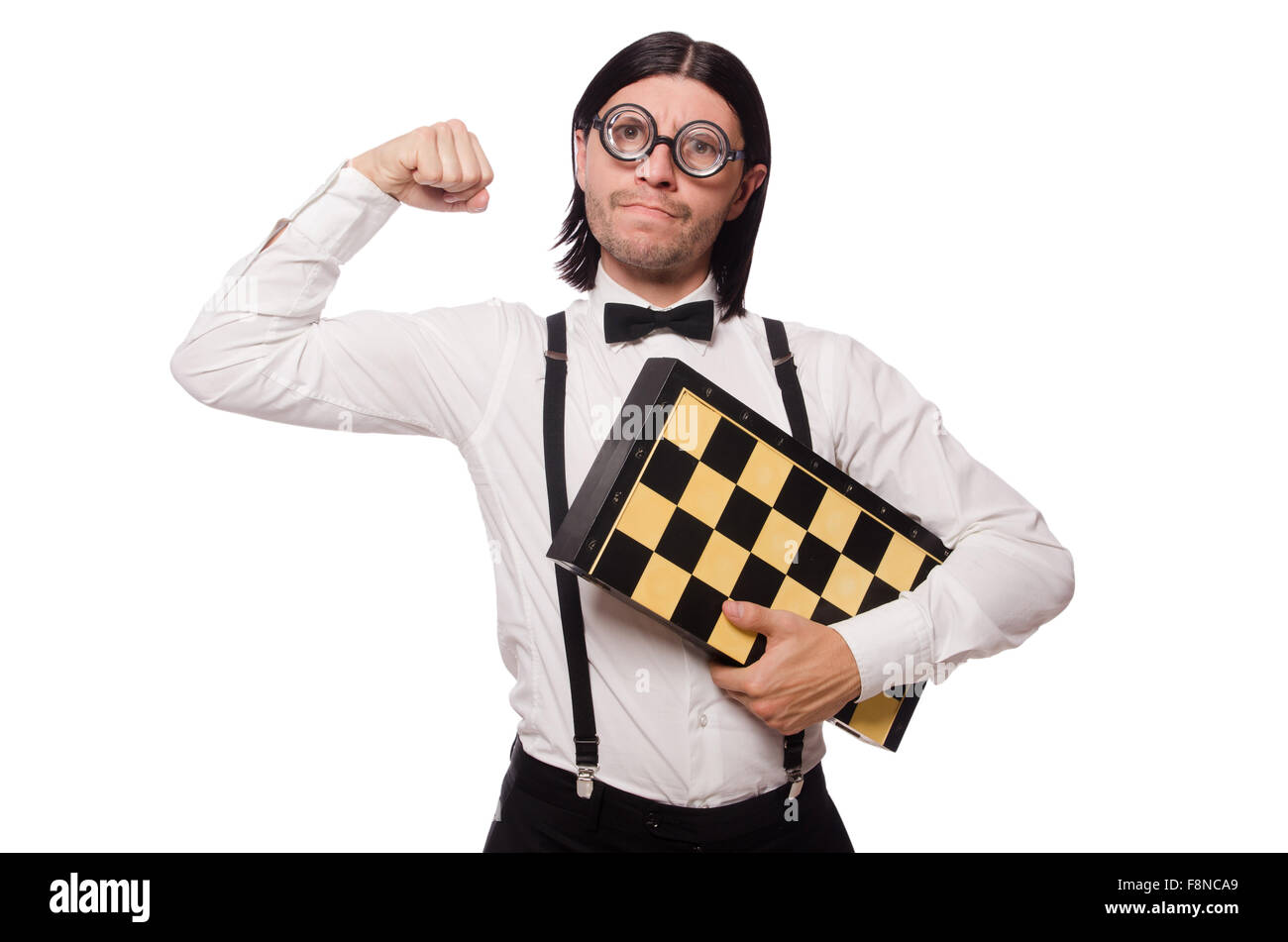 Nerd chess player isolated on white Stock Photo - Alamy