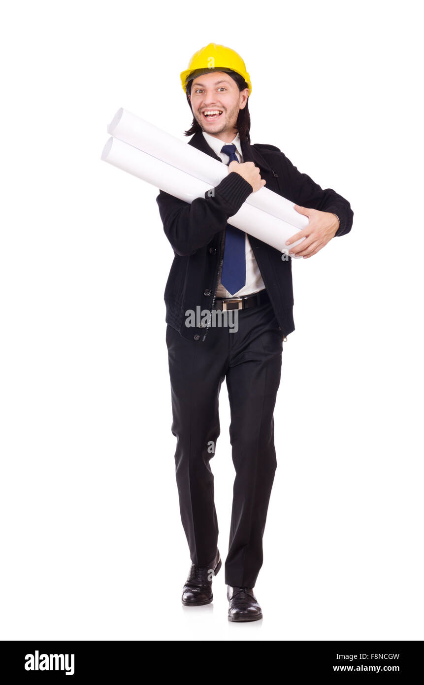 Young construction architect isolated on the white Stock Photo - Alamy