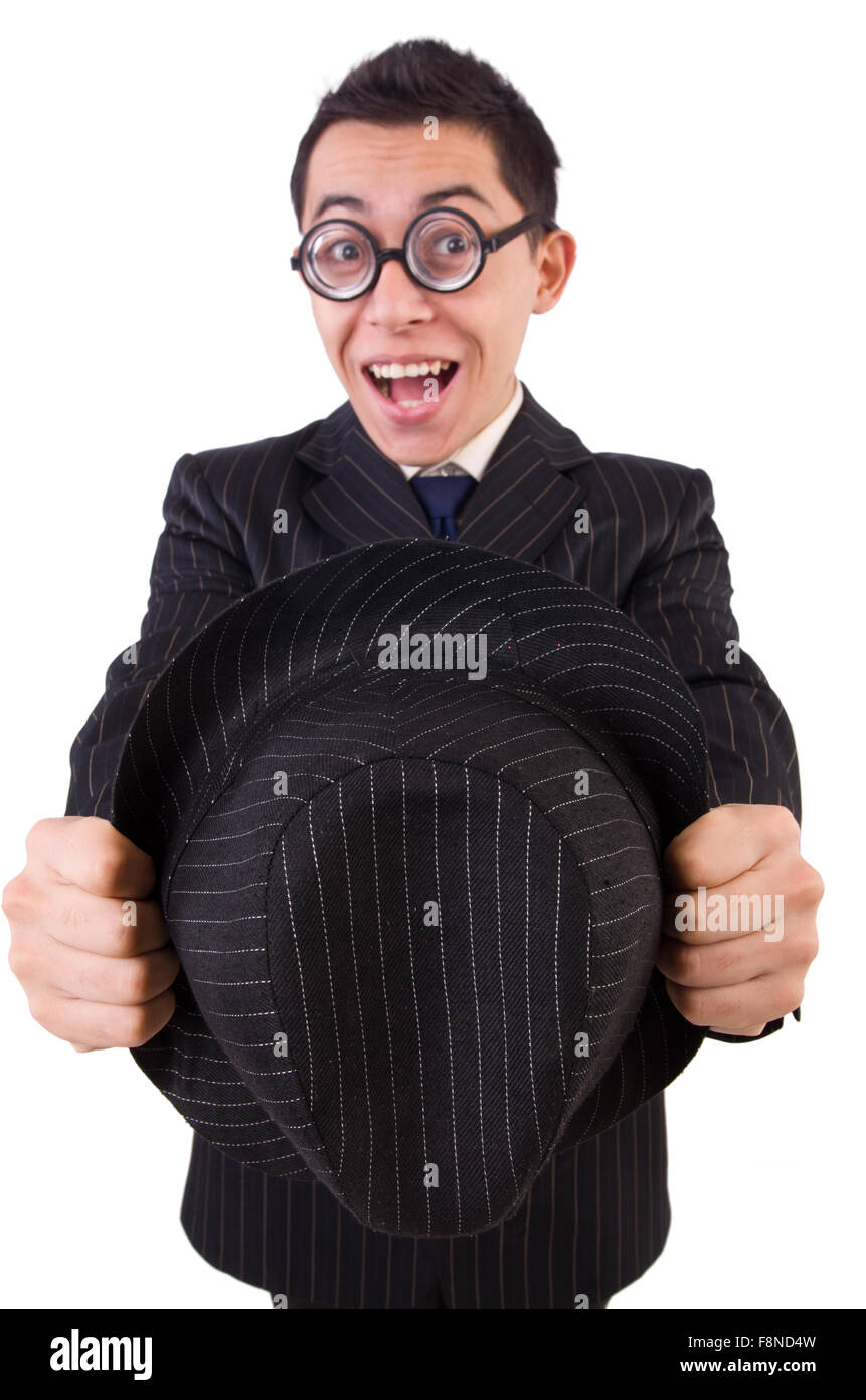 Funny gentleman in striped suit isolated on white Stock Photo - Alamy