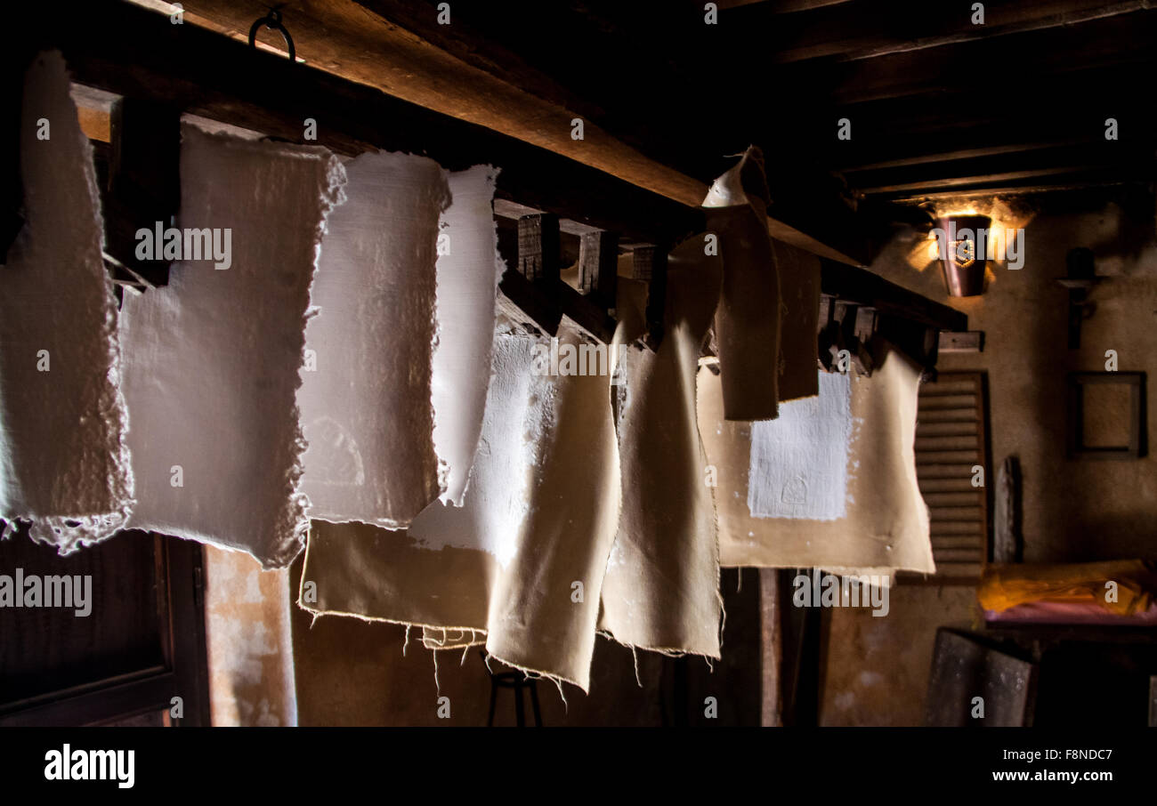 Ancient paper mill. Old traditional process of paper production Stock ...