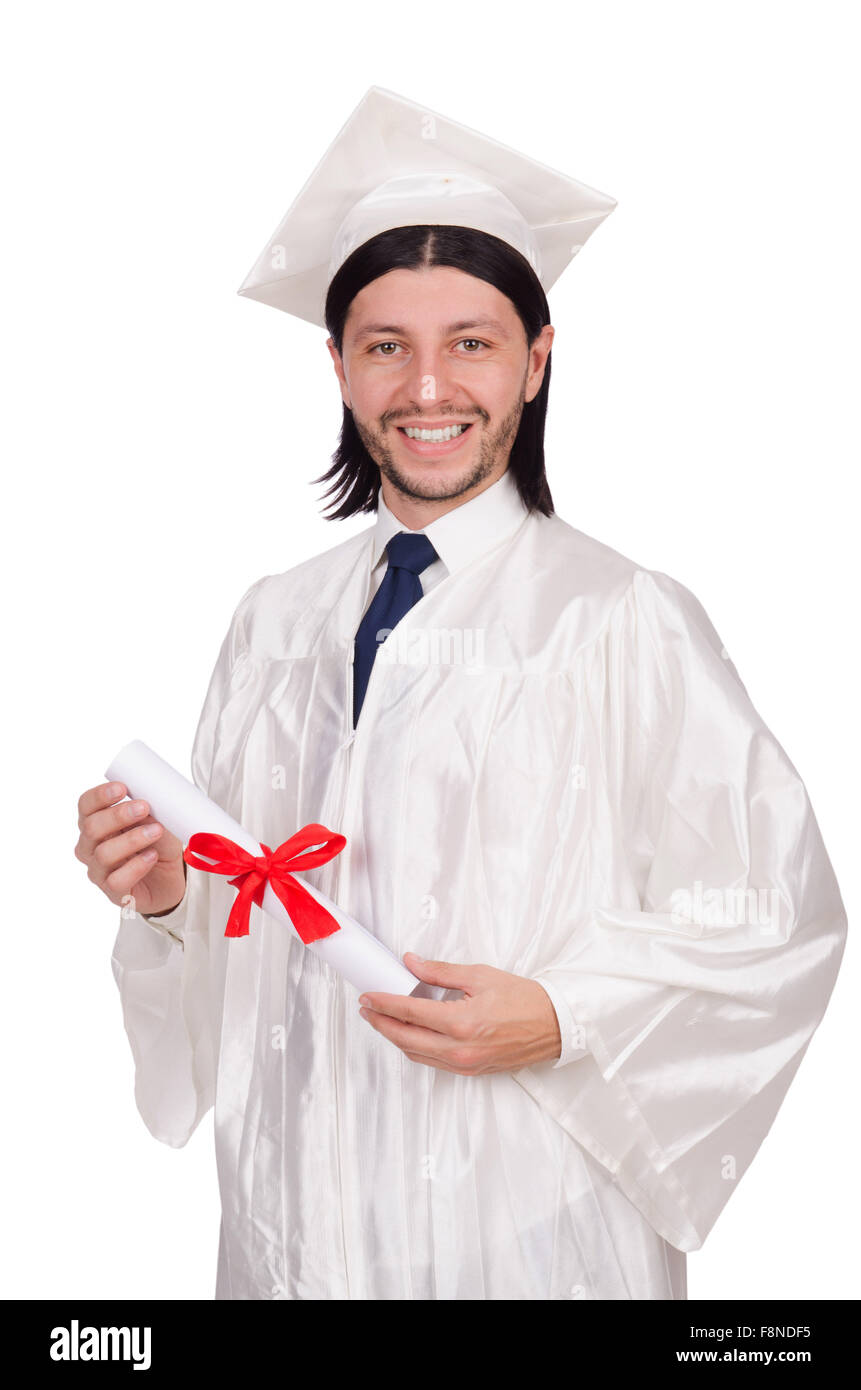 Young male student graduated from high school on white Stock Photo - Alamy