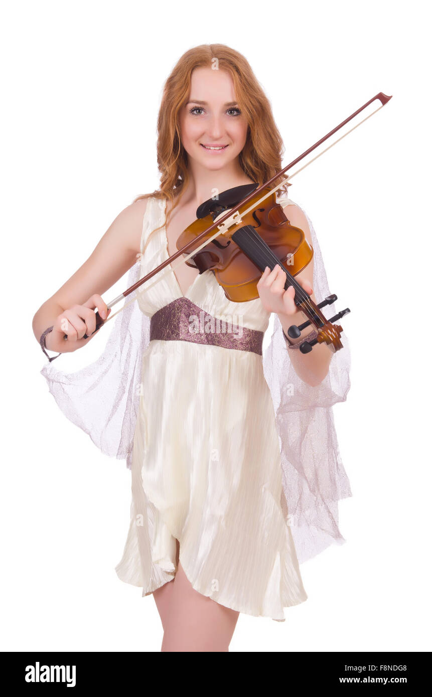Ancient goddess with violin isolated on white Stock Photo - Alamy