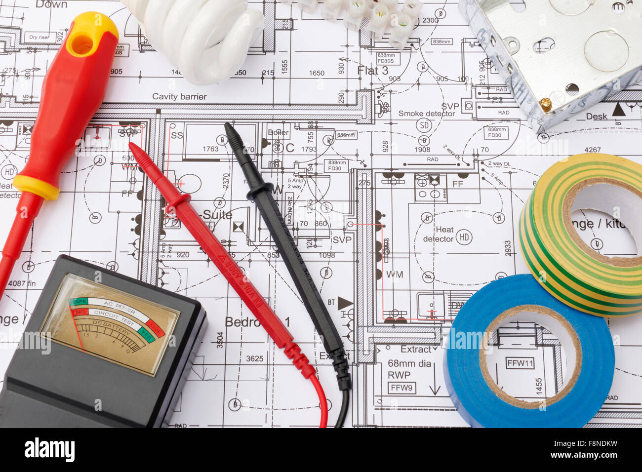 Electrical Components Arranged On House Plans Stock Photo - Alamy