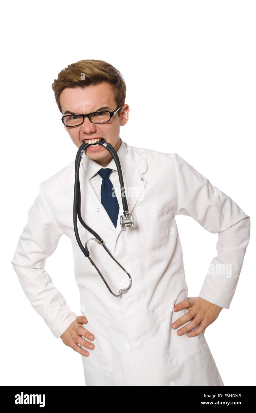 Funny doctor isolated on white Stock Photo - Alamy