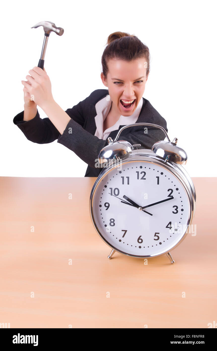 Woman trying break clock hi-res stock photography and images - Alamy