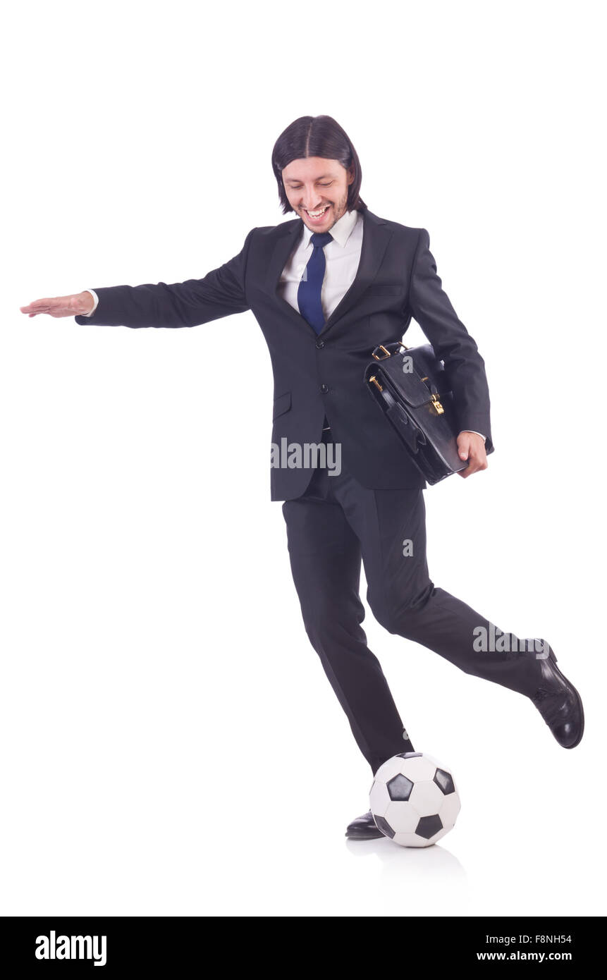 Man with football isolated on white Stock Photo - Alamy