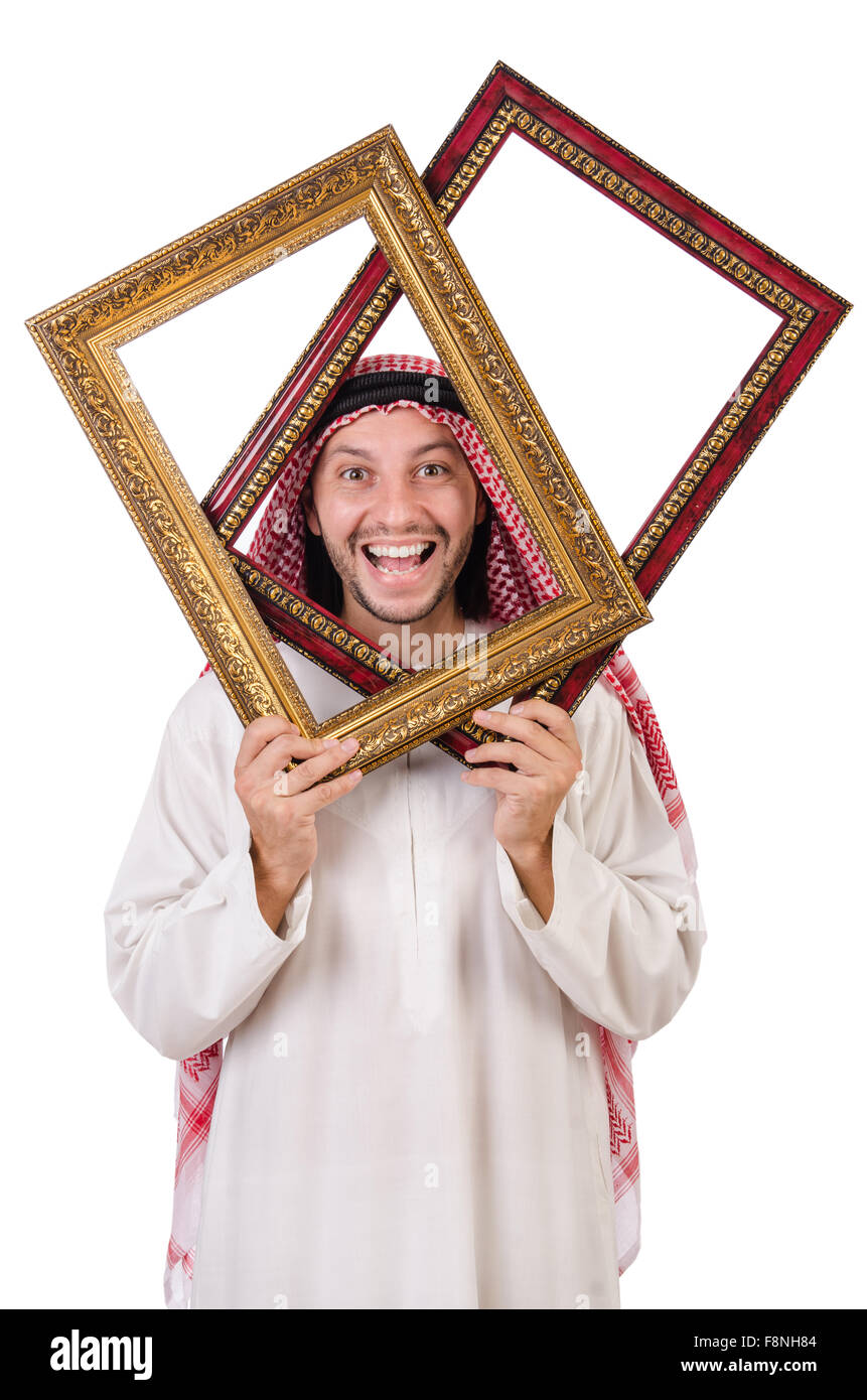 Arab with picture frame on white Stock Photo - Alamy