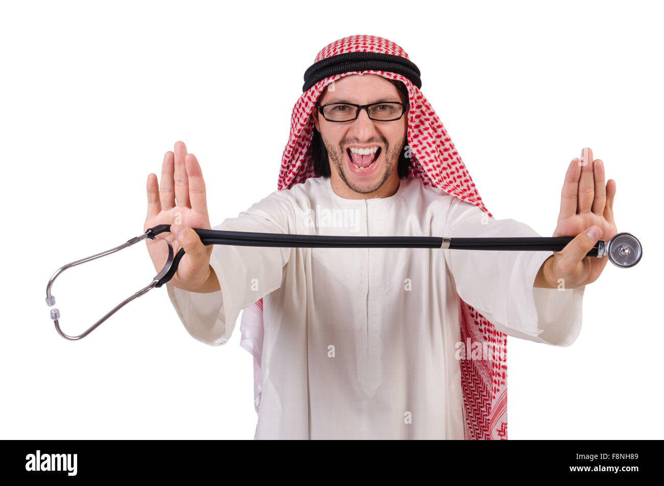 Arab doctor with stethoscope on white Stock Photo - Alamy