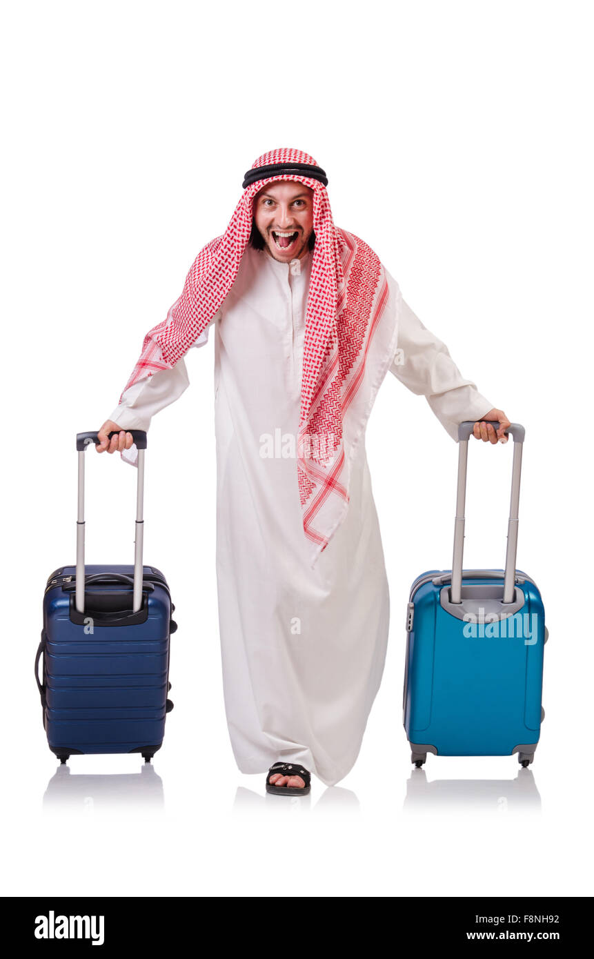 Arab man with luggage on white Stock Photo - Alamy