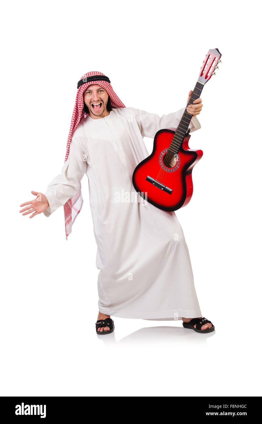 Arab man playing guitar isolated on white Stock Photo - Alamy
