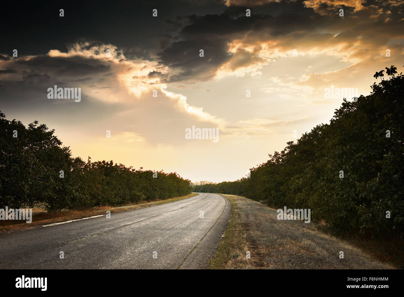 Beautiful sunset on road hi-res stock photography and images - Alamy