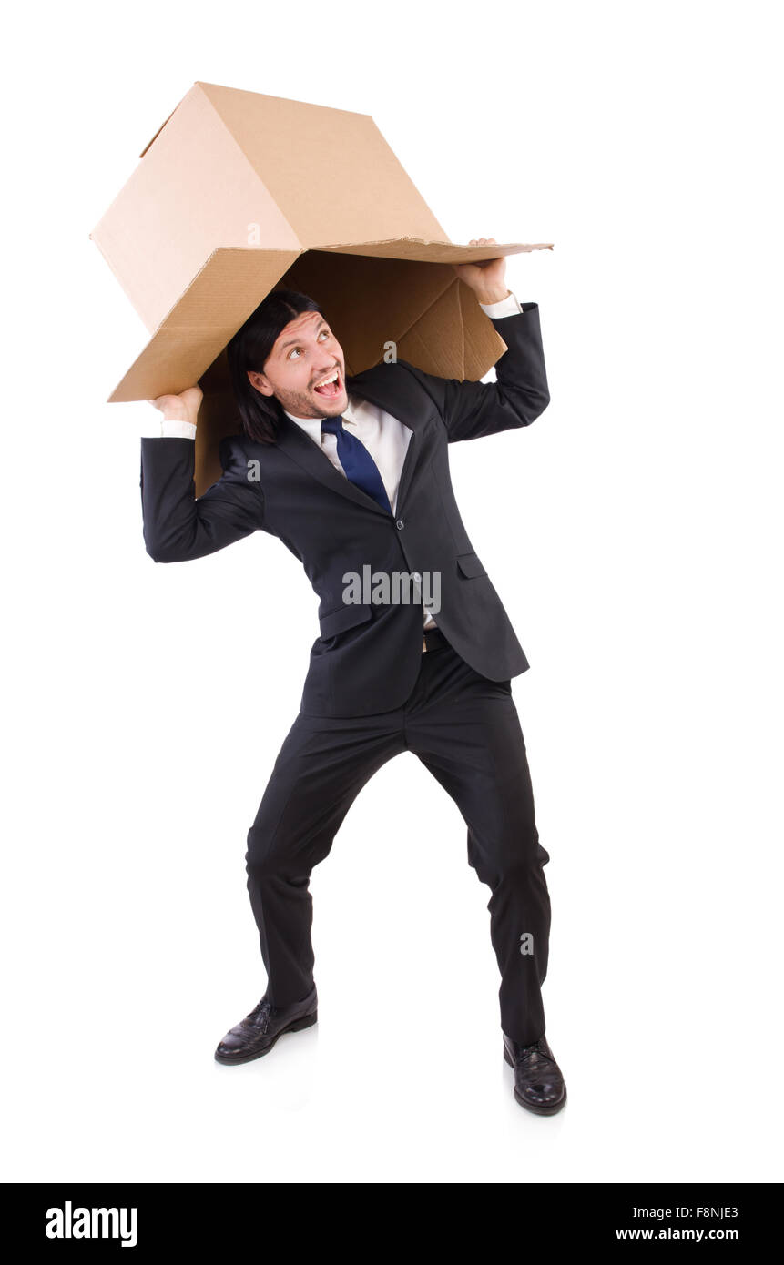 Man in thinking outside of the box concept Stock Photo - Alamy