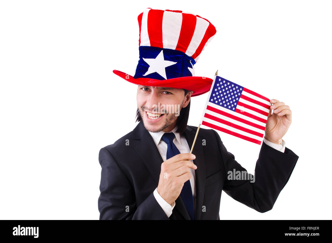 Man with american flag isolated on white Stock Photo - Alamy