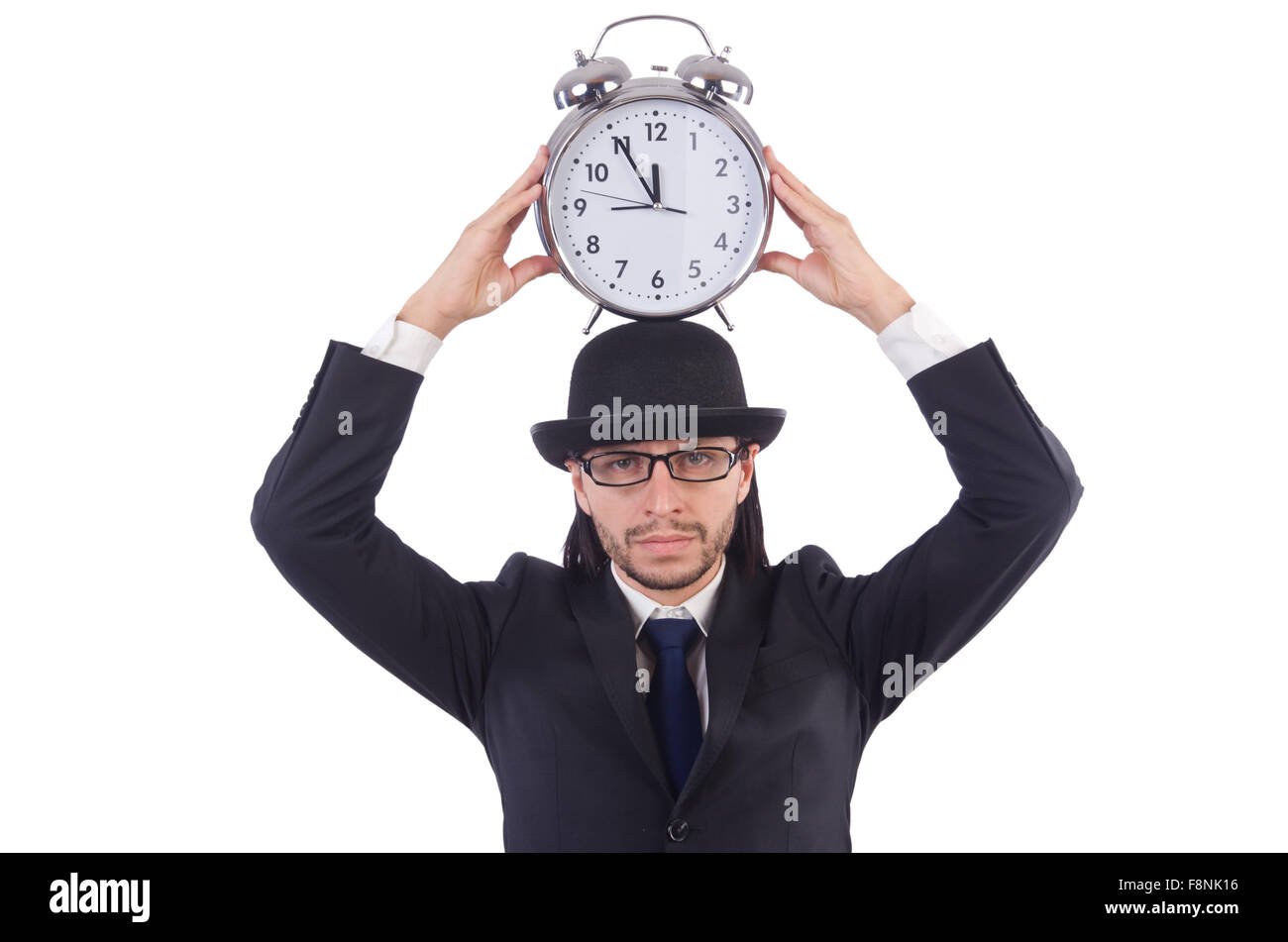 Businessman with clock isolated on white Stock Photo - Alamy