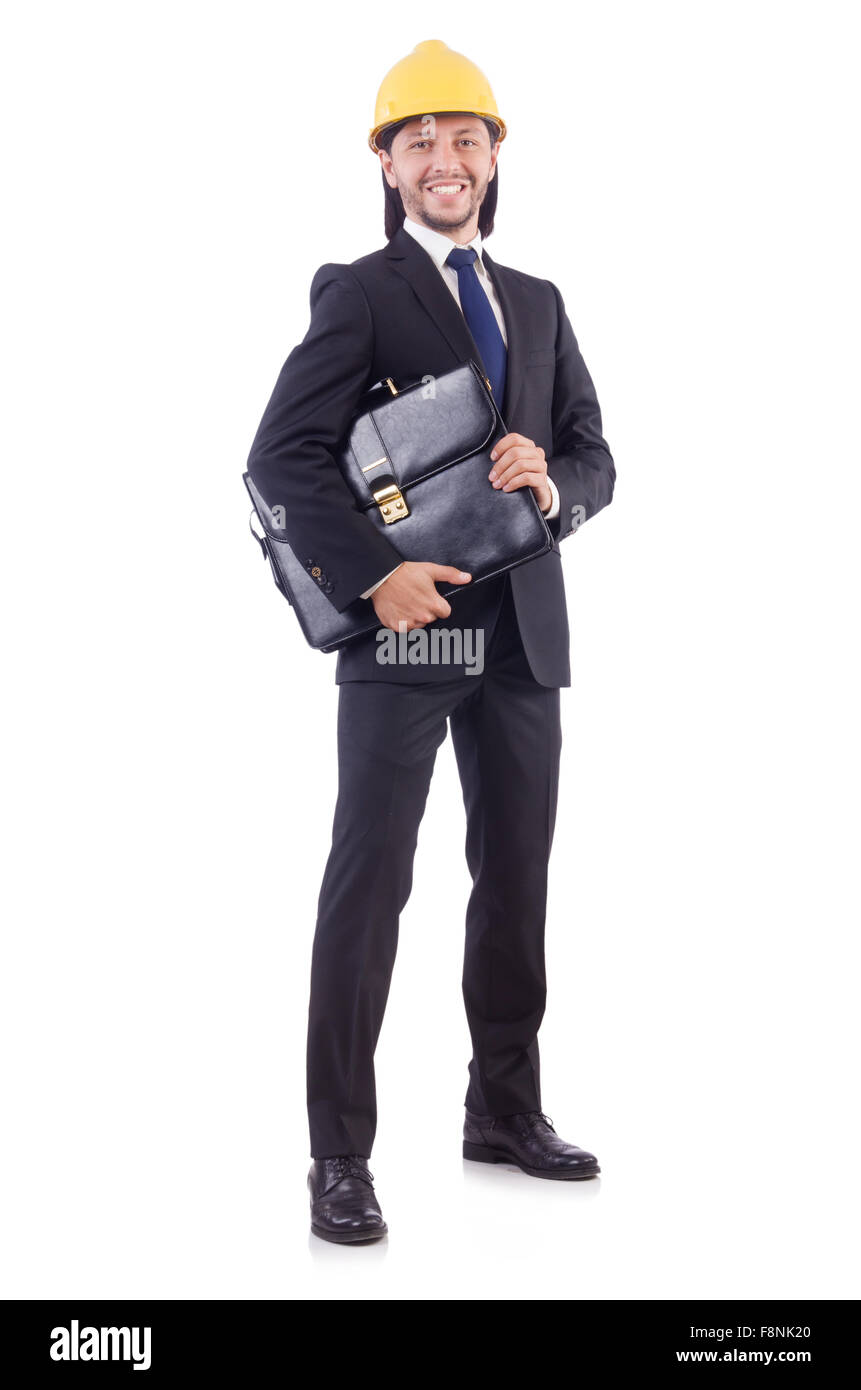 Businessman-builder isolated on white Stock Photo - Alamy