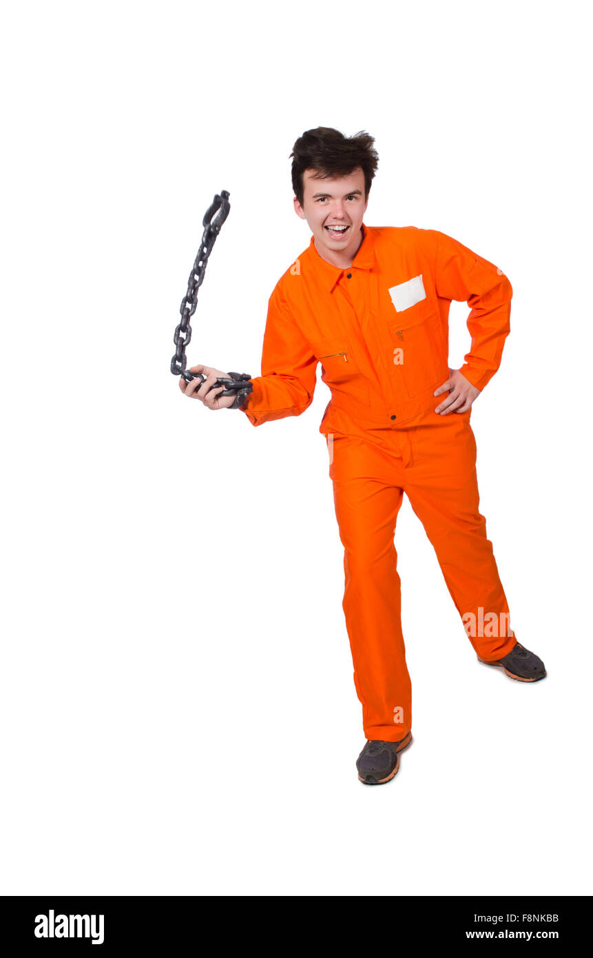 Young inmate with chains isolated on the white Stock Photo - Alamy