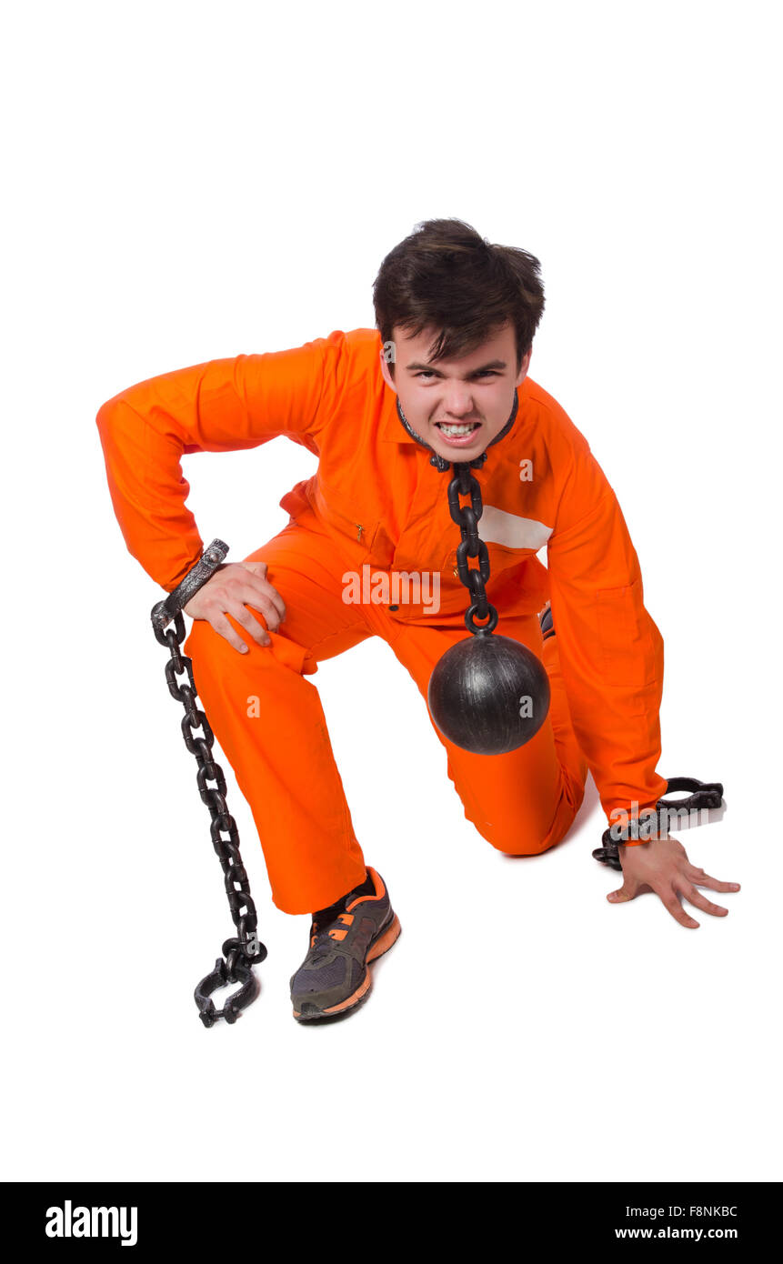 Young inmate with chains isolated on the white Stock Photo - Alamy