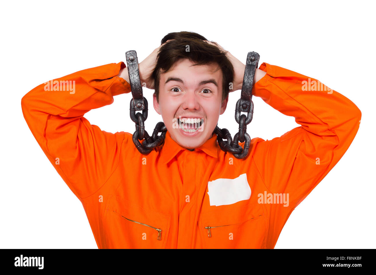 Young inmate with chains isolated on the white Stock Photo - Alamy