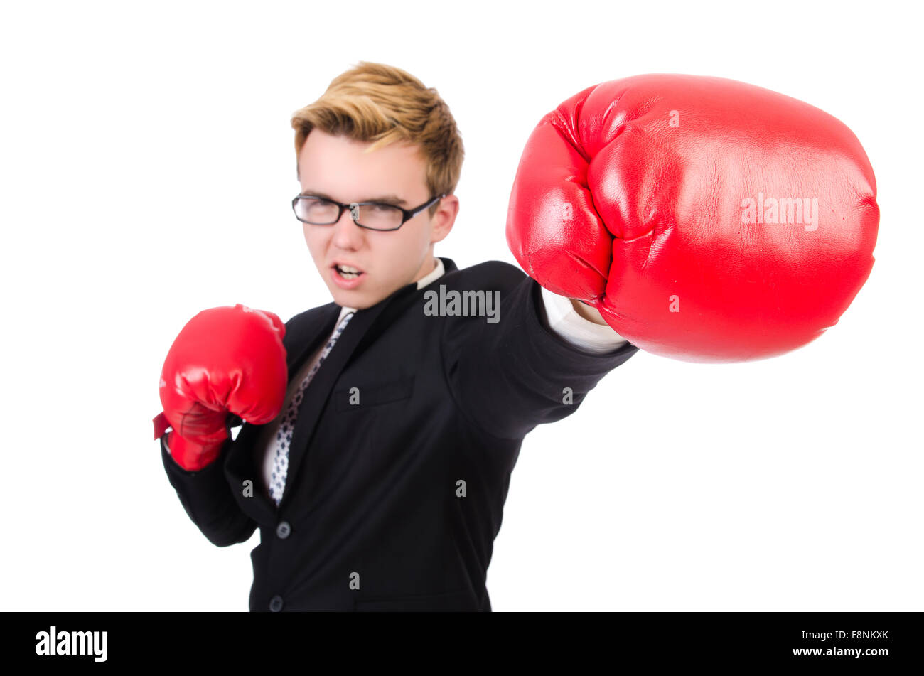 Young businessman boxer isolated on white Stock Photo - Alamy
