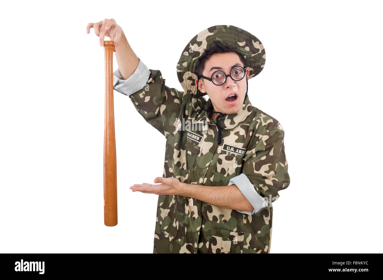 Soldier with baseball bat isolated on white Stock Photo - Alamy