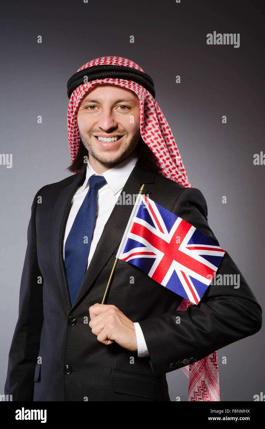 Arab man with united kingdom flag Stock Photo - Alamy
