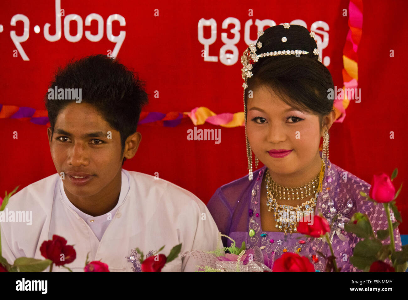 Wedding Day in Myanmar, bride and groom - Just Married Stock Photo - Alamy