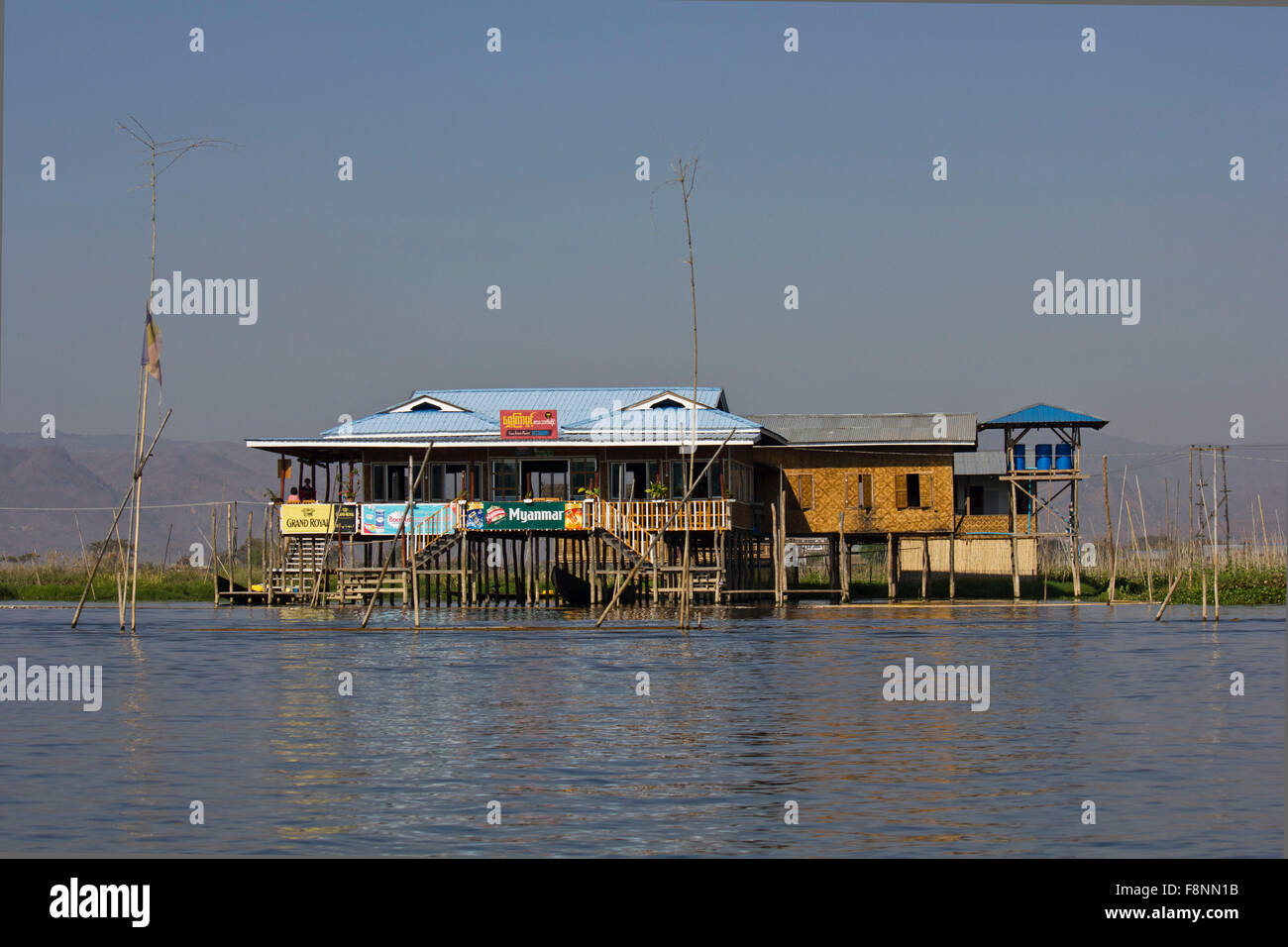 Typical floating houses on Inle Lake, Myanmar. Traditional stilts ...