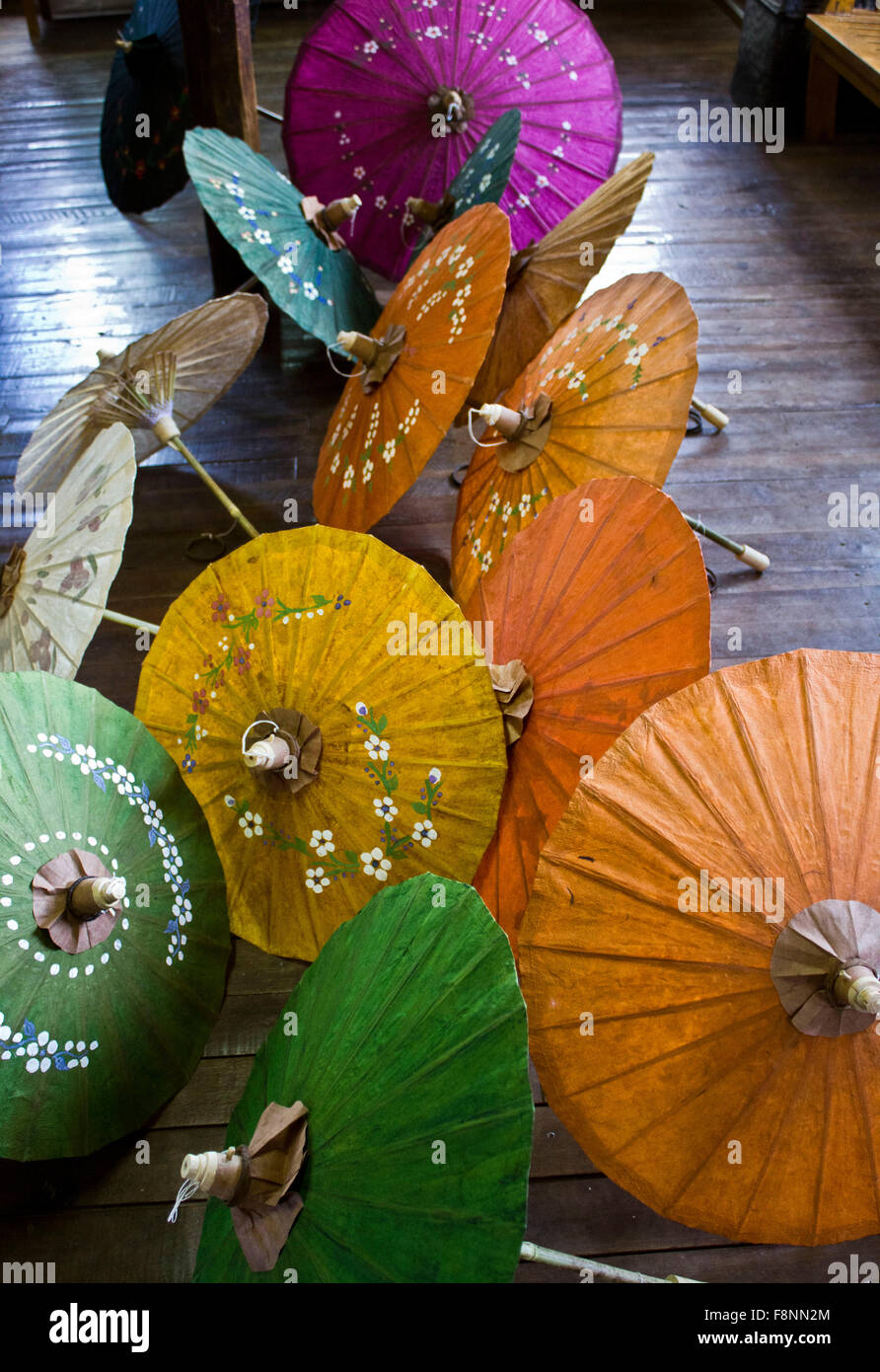 colorful myanmar umbrellas display Stock Photo - Alamy