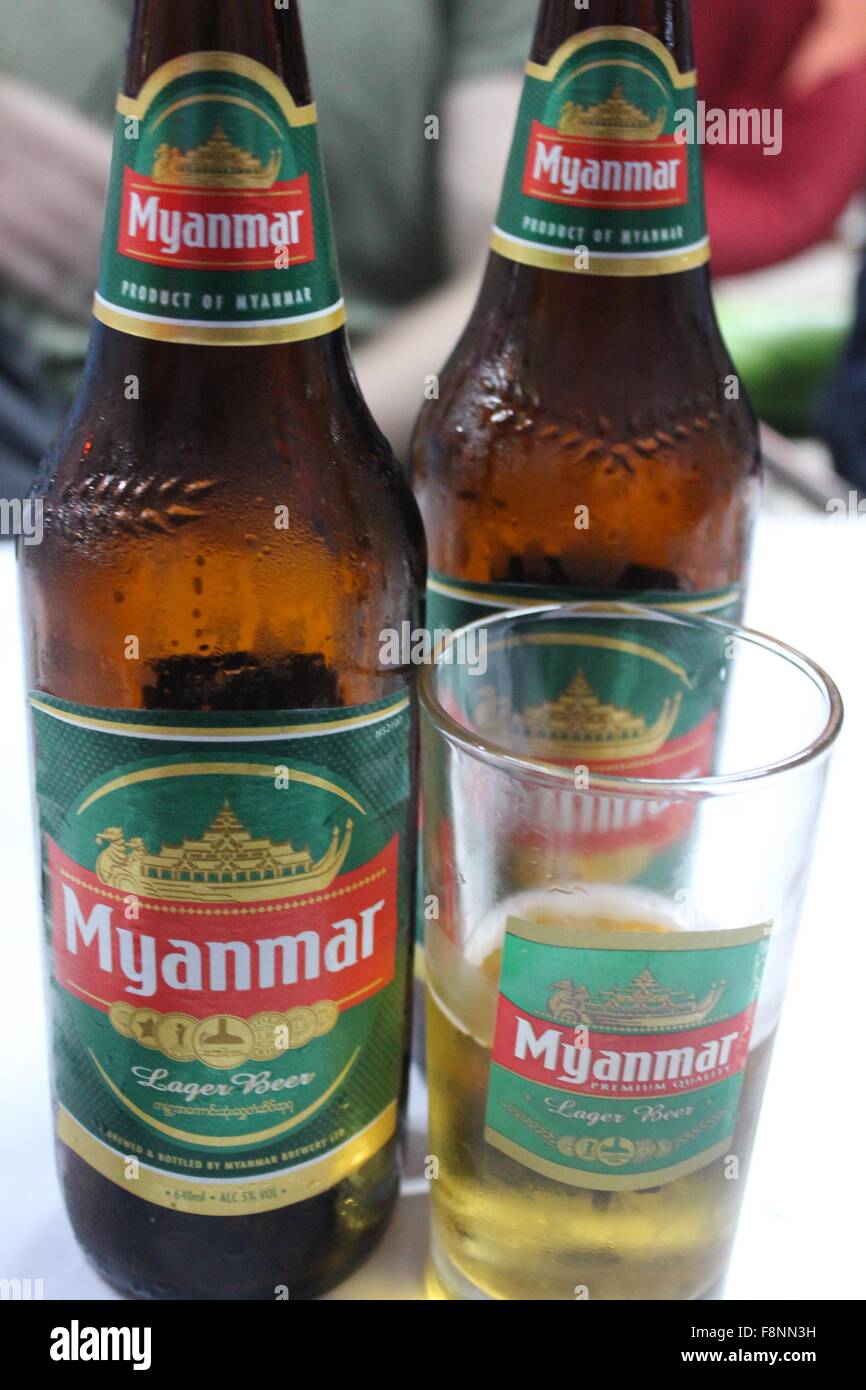 Yangon, Myanmar, February 26, 2014: Myanmar Lager Beer is an American ...