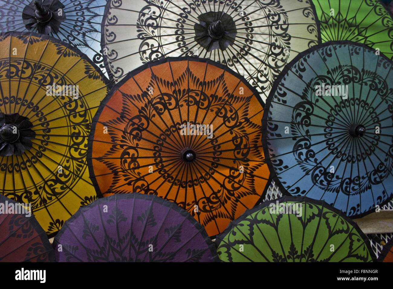 Colorful display of Myanmar umbrellas Stock Photo - Alamy
